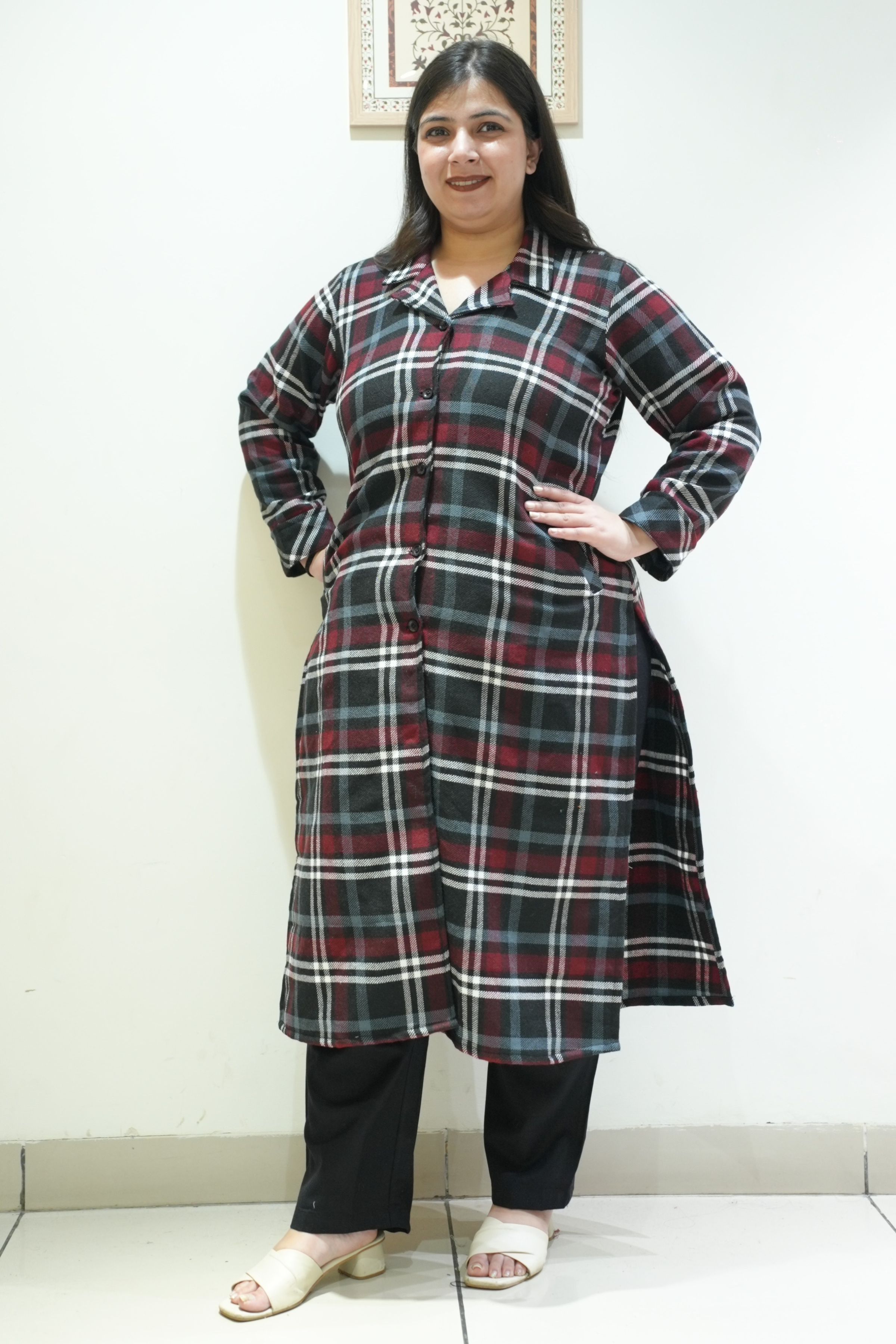 Buy Plus Size Black Checked Woollen Kurta Set | Apella - The XS to 10XL ...