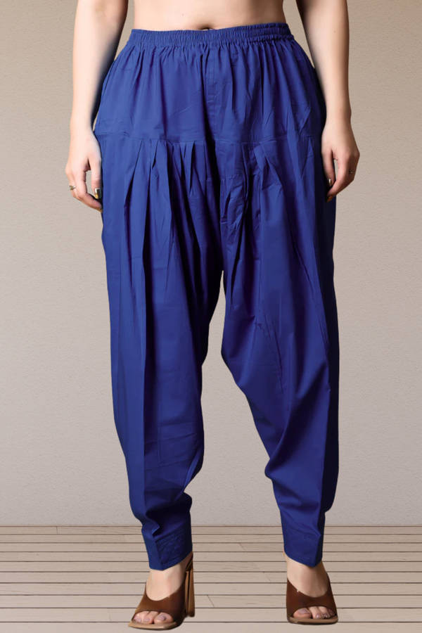 Buy Plus Size Royal Blue Pleated Cotton Salwar | Apella - The XS to ...