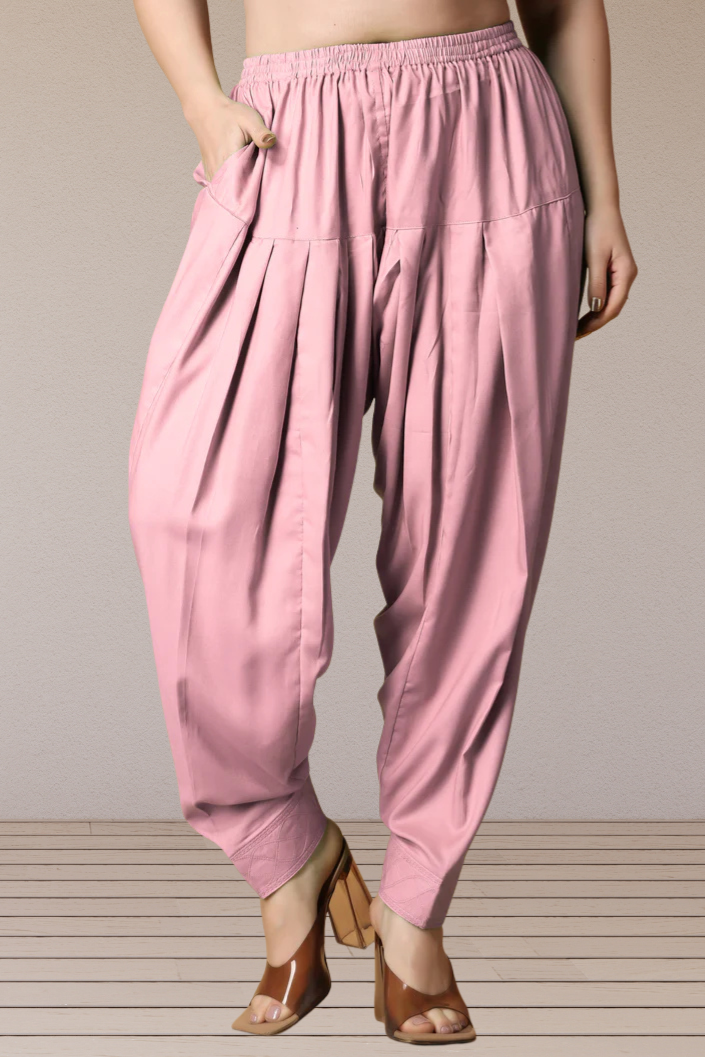 Buy Plus Size Baby Pink Rayon Pleated Salwar | Apella - The XS to 10XL ...