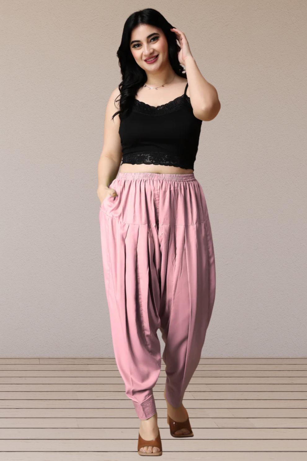 Buy Plus Size Baby Pink Rayon Pleated Salwar | Apella - The XS to 10XL ...