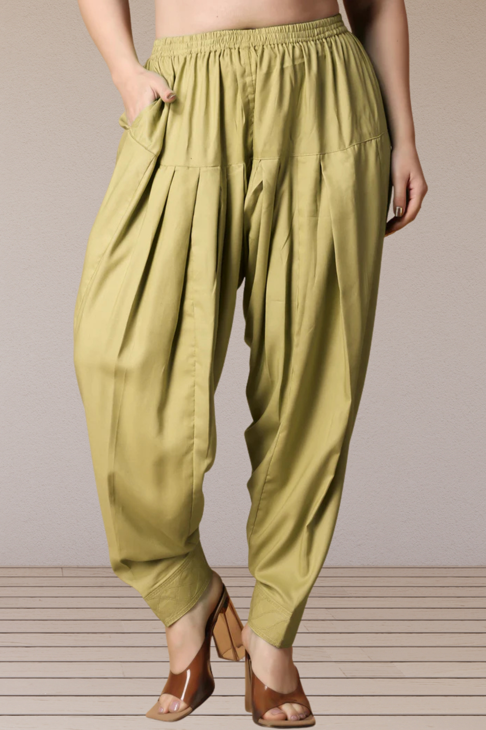 Buy Plus Size Beige Rayon Pleated Salwar | Apella - The XS to 10XL Store