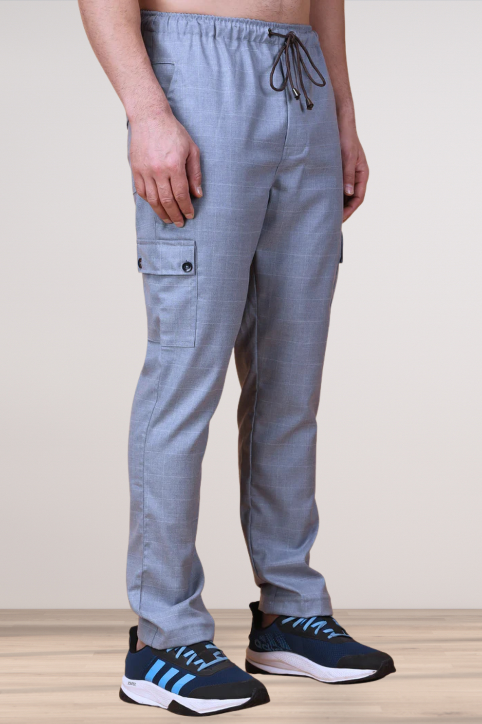 Buy Plus Size Grey Checked Stretchable Cargo | Apella - The XS to 10XL ...