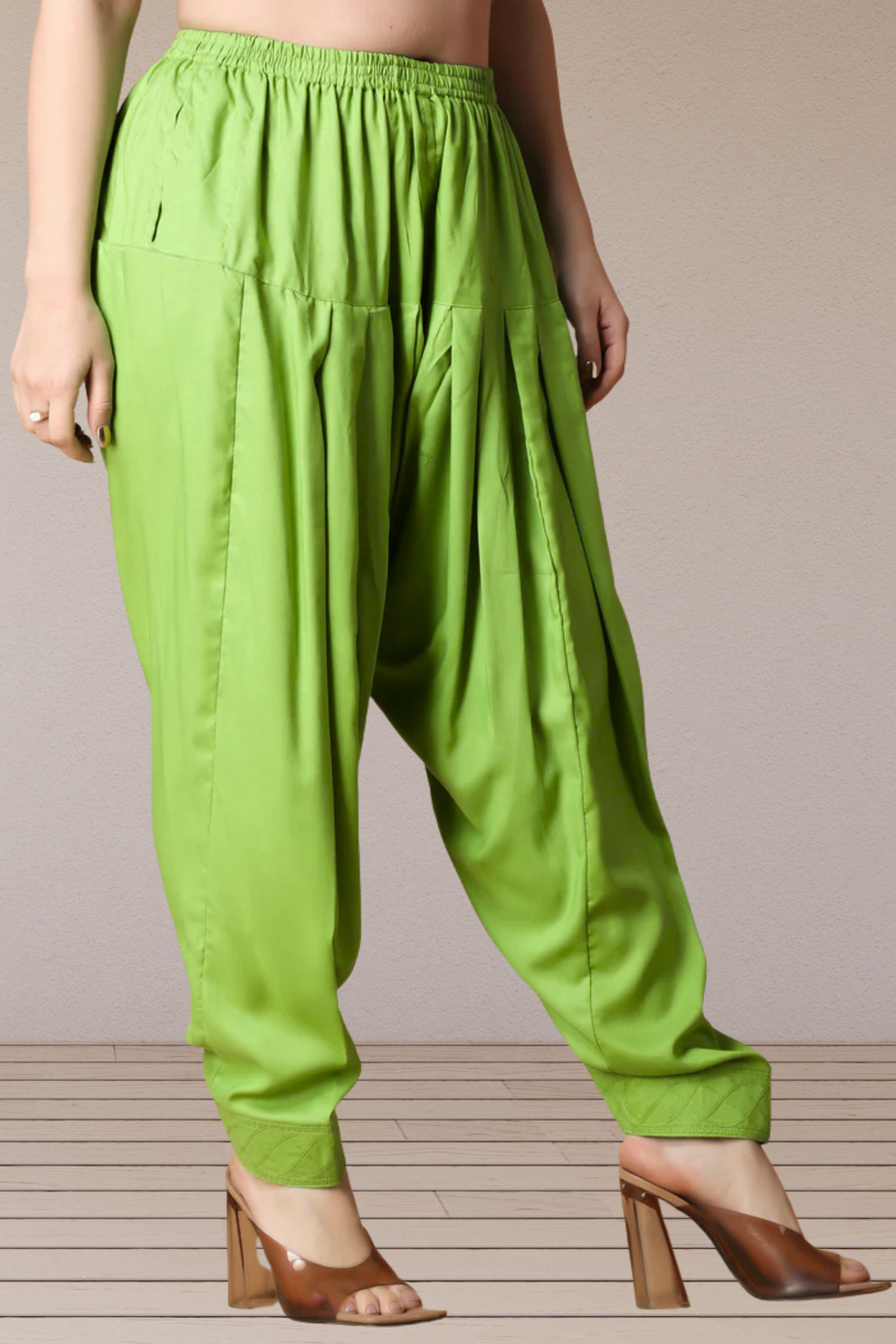 Buy Plus Size Light Green Rayon Pleated Salwar | Apella - The XS to ...