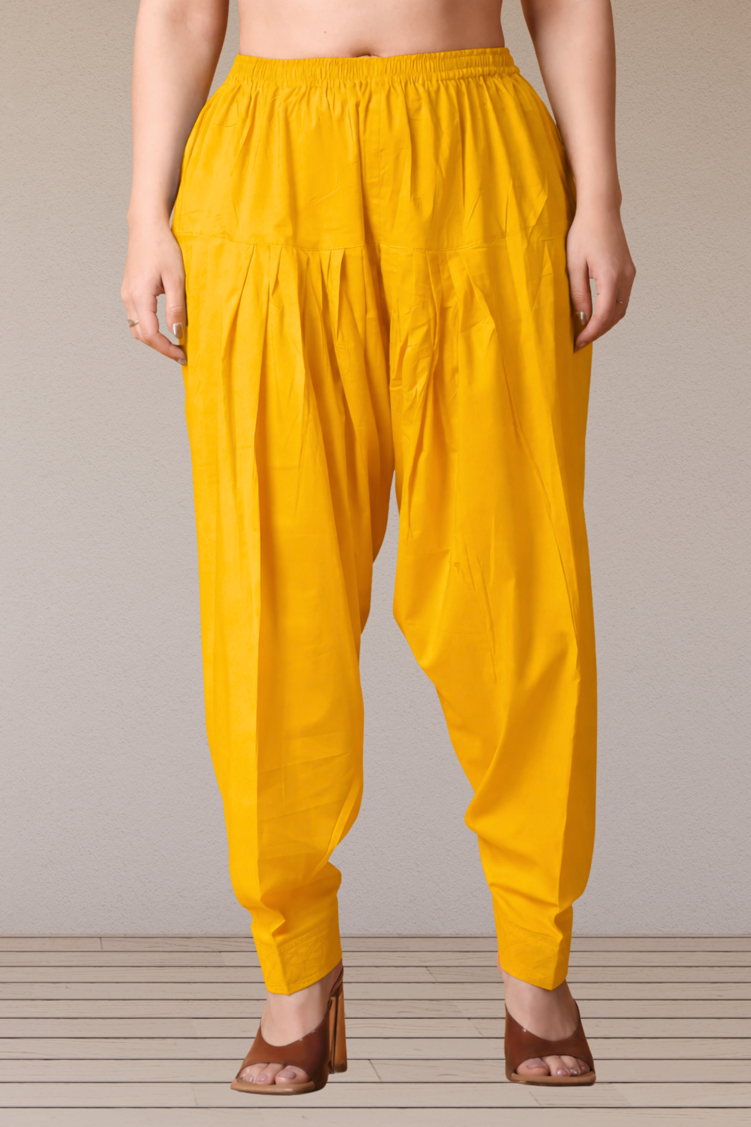 Buy Plus Size Dark Mustard Pleated Cotton Salwar | Apella - The XS to ...