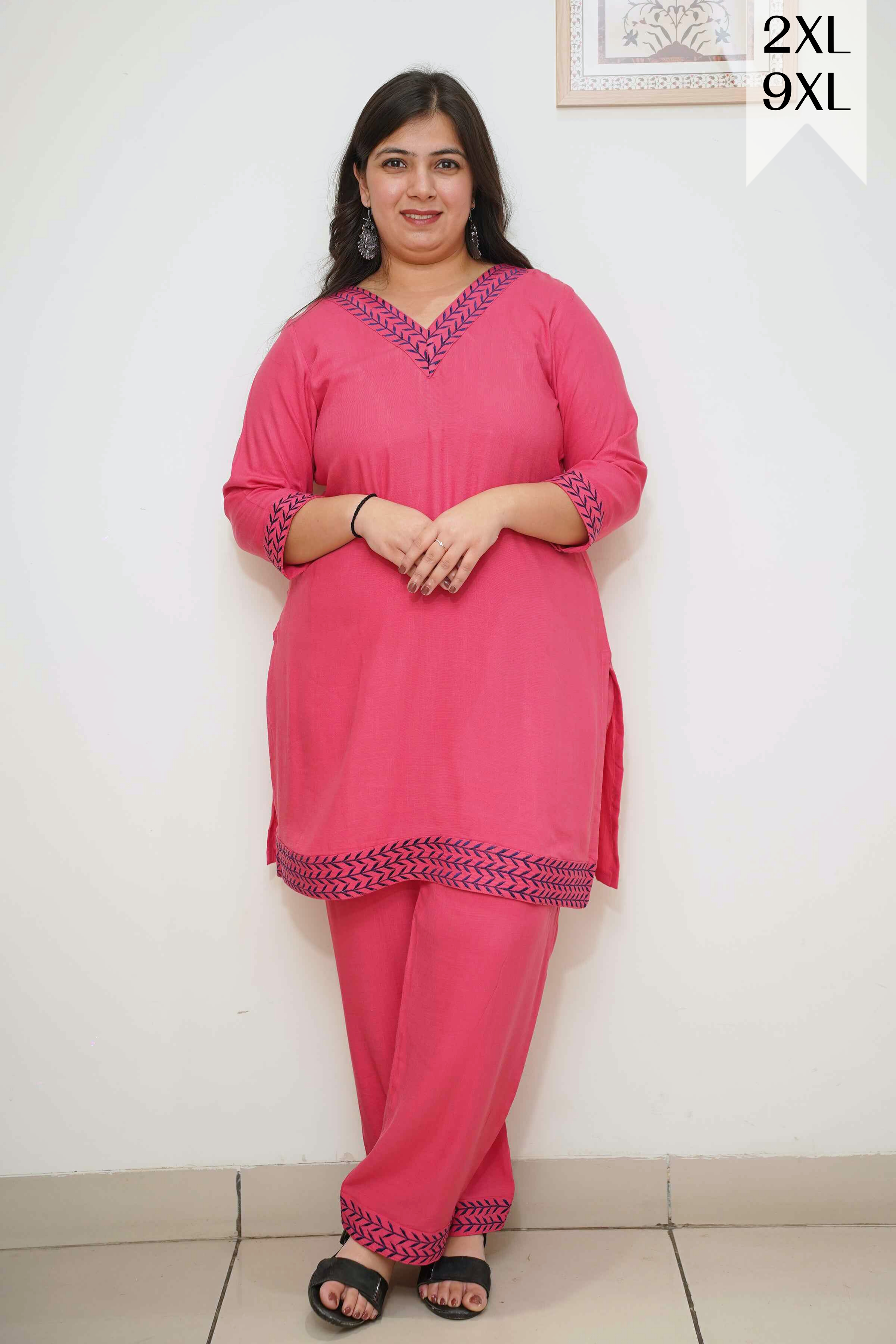 Buy Plus Size Pink Solid Co-ord Set | Apella - The XS to 10XL Store