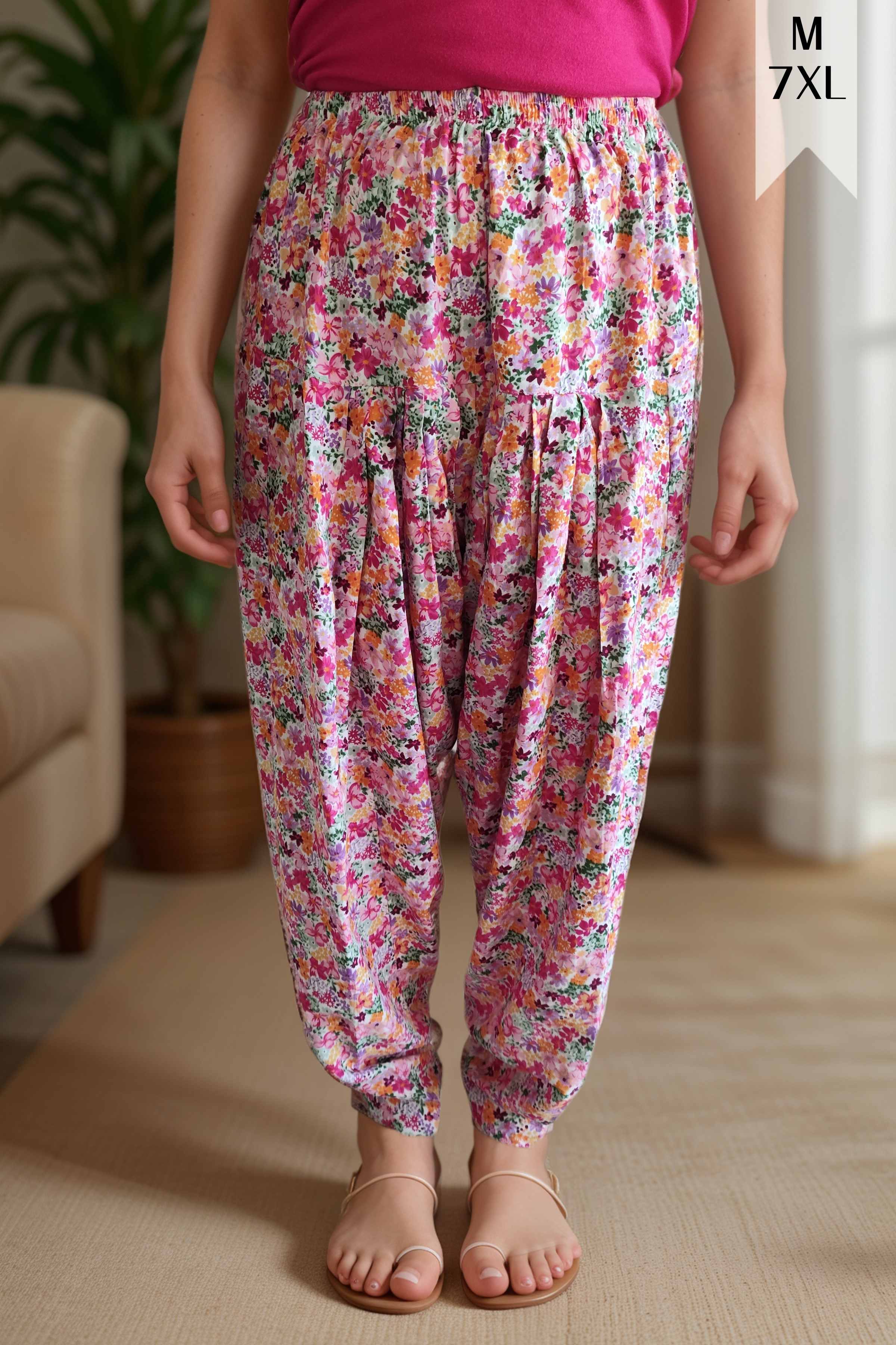 Buy Plus Size Pink Floral Easy Fit Salwar | Apella - The XS to 10XL Store
