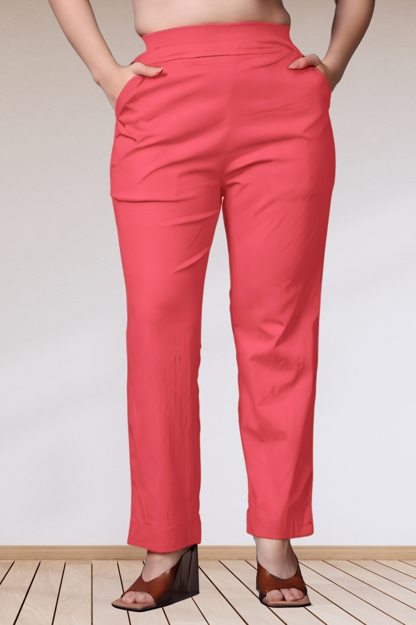 Buy Plus Size Rose Pink Lycra Slub Pants | Apella - The XS to 10XL Store