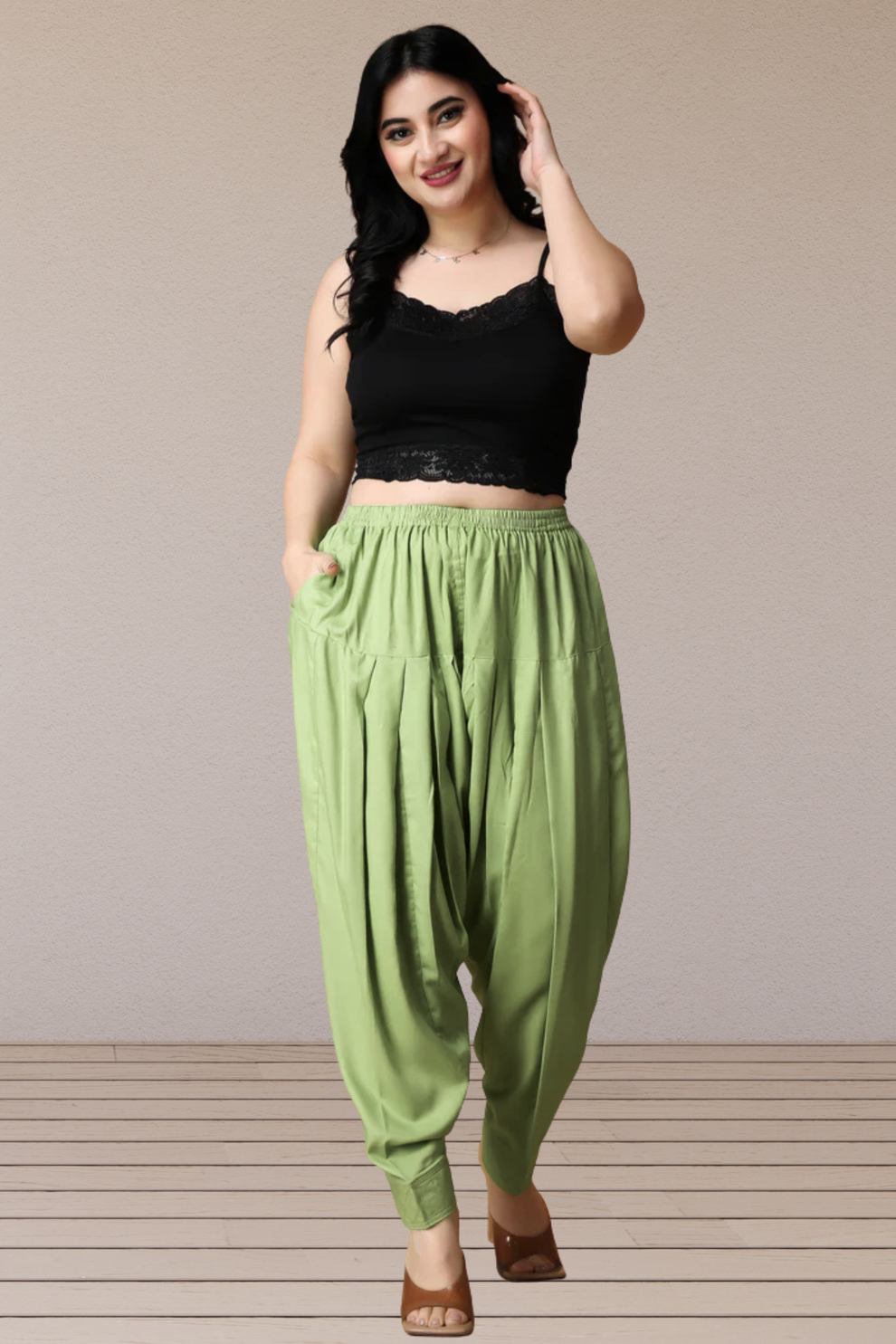 Buy Plus Size Pista Green Rayon Pleated Salwar | Apella - The XS to ...