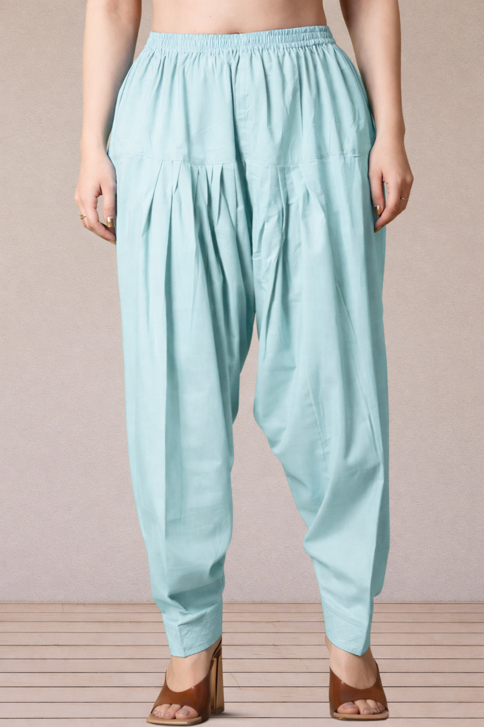 Buy Plus Size Powder Blue Pleated Cotton Salwar | Apella - The XS to ...