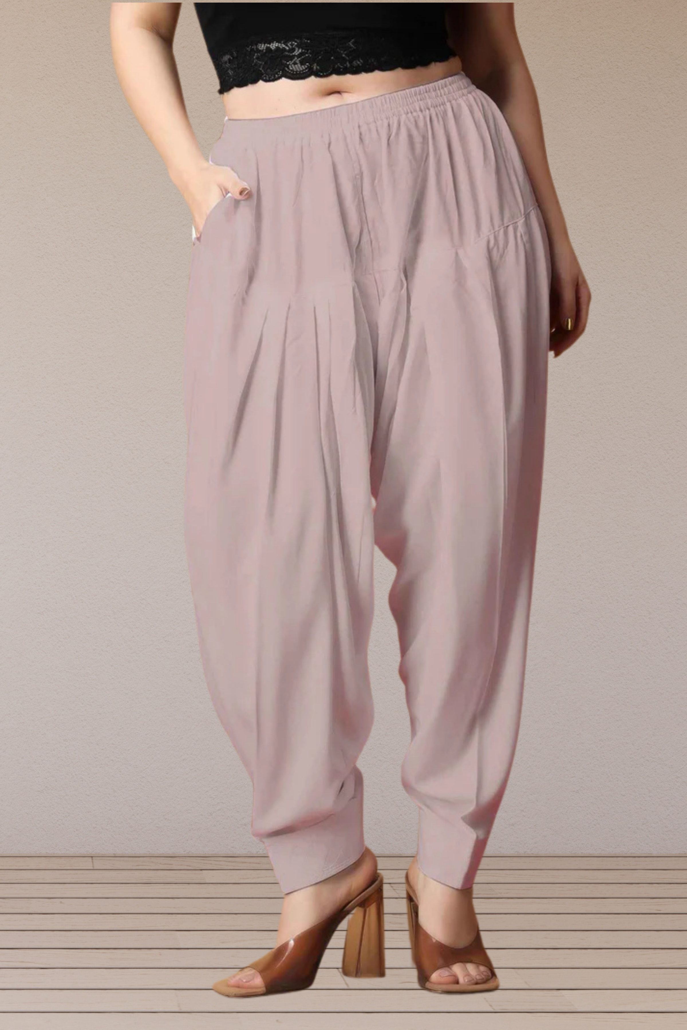 Buy Plus Size Soft Pink Pleated Cotton Salwar | Apella - The XS to 10XL ...