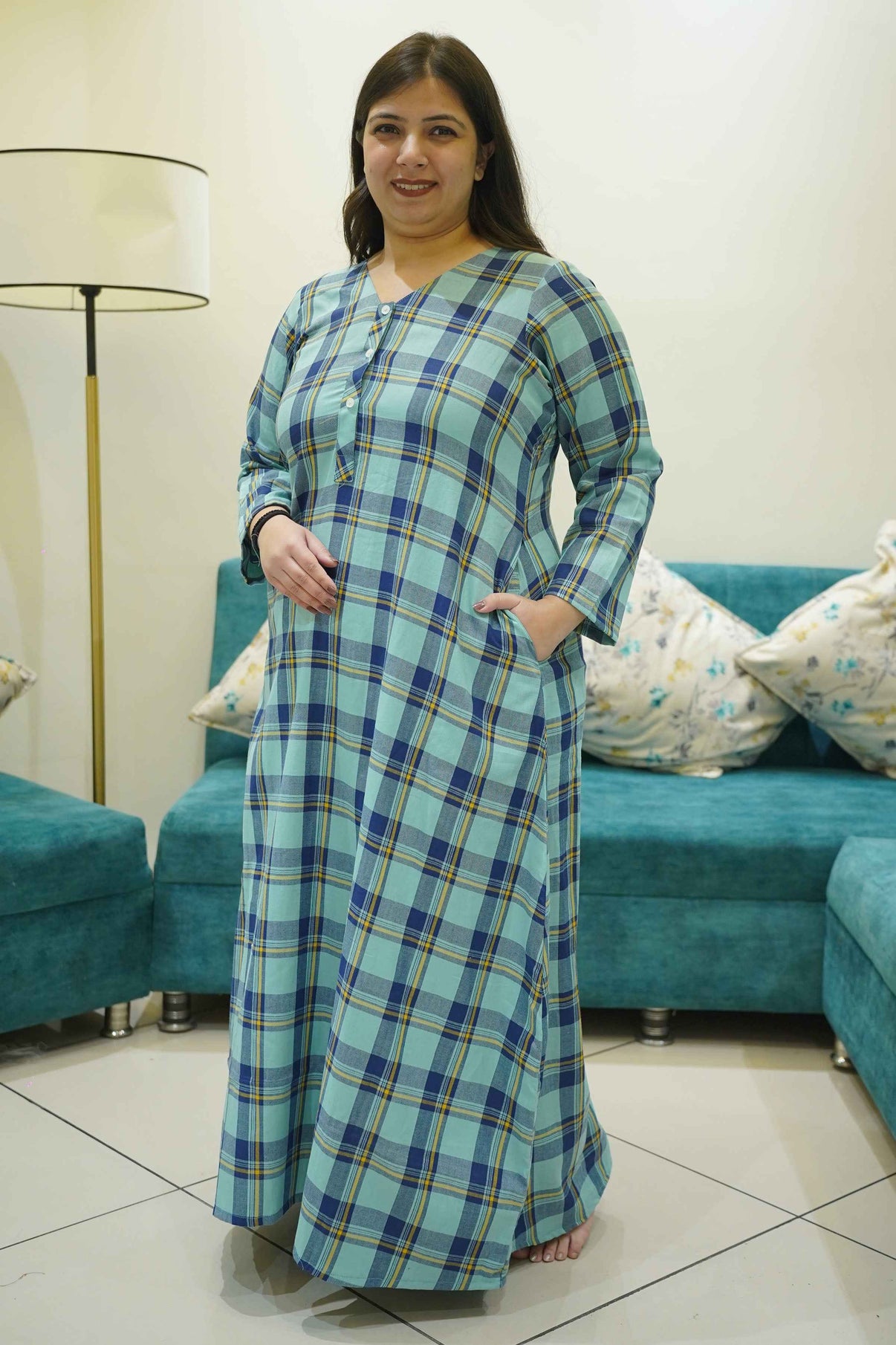 Arctic Checks Woollen Night Gown - Apella