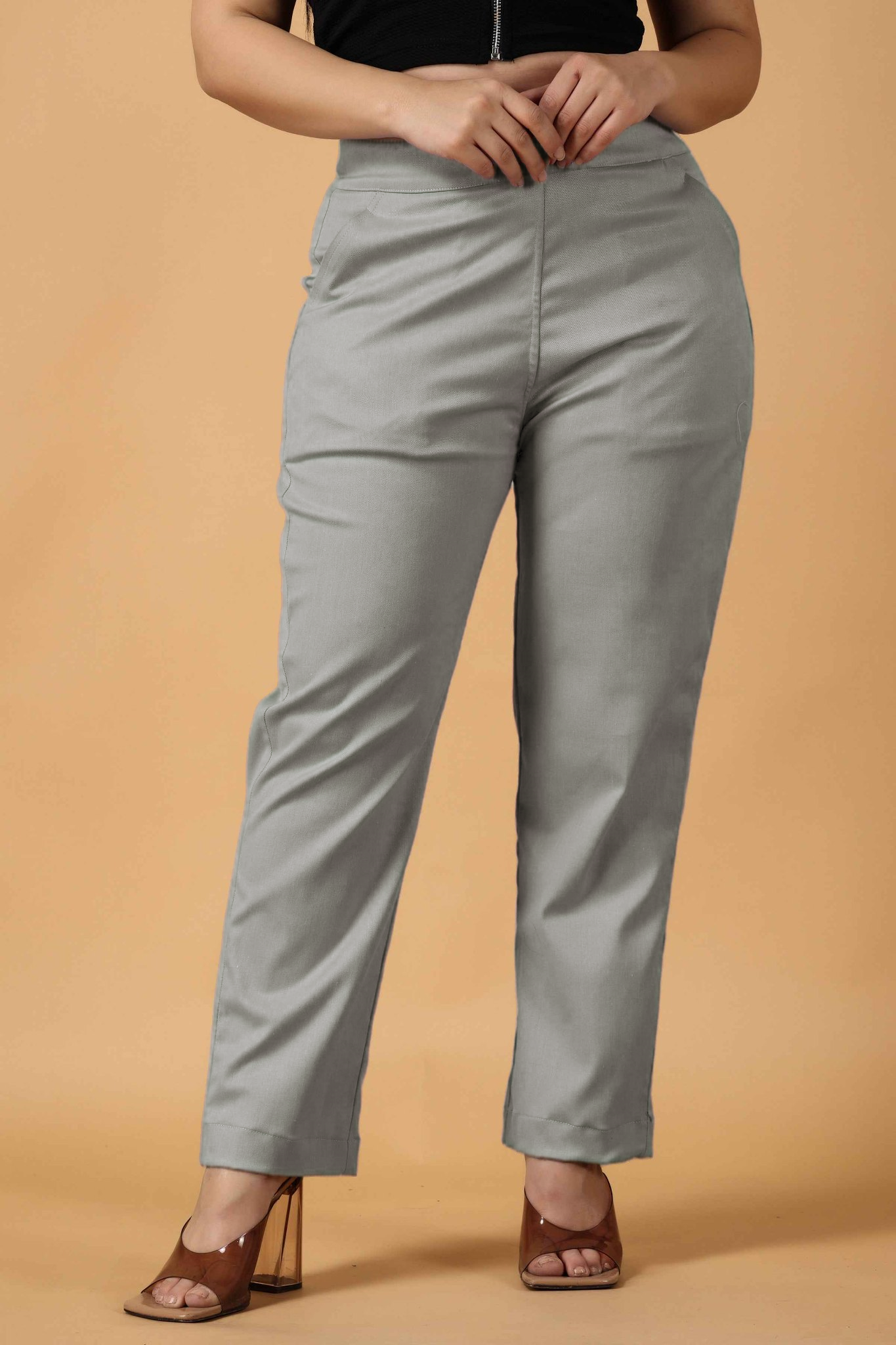Buy Plus Size Light Grey Premium Cotton Lycra Pant | Apella - The XS to ...