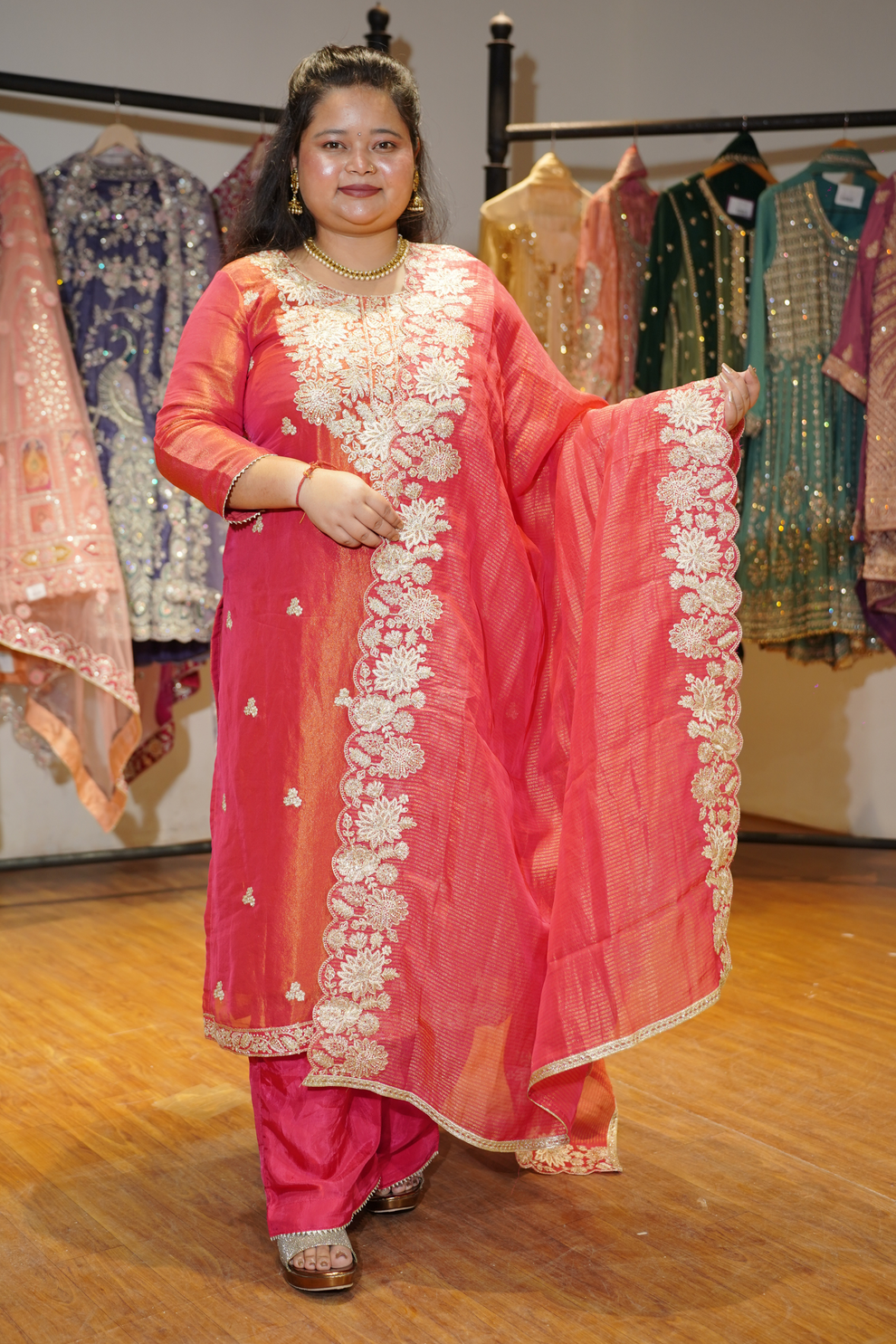 Devyani Tissue Shimmer Suit With Zari Embroidery - Apella