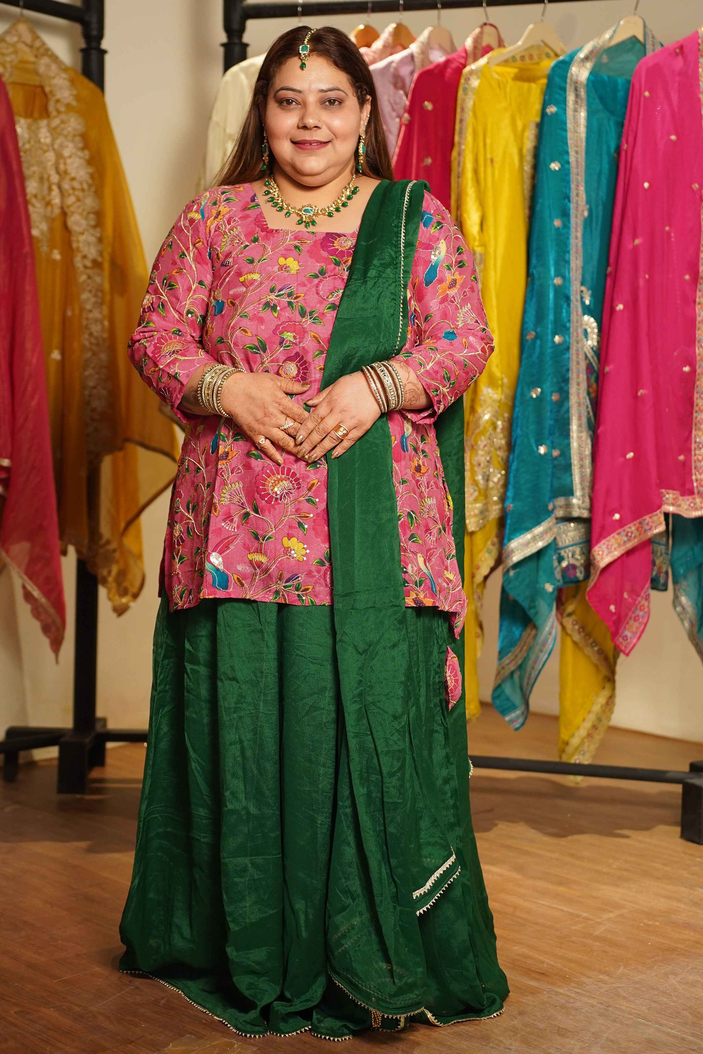 Buy Plus Size Gulveen Silk Skirt Suit With Placement Work | Apella ...