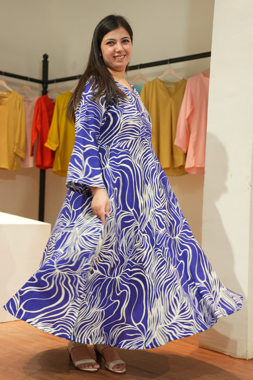 Indigo Cascade Flared Maxi Dress | Apella - The XS to 10XL Store