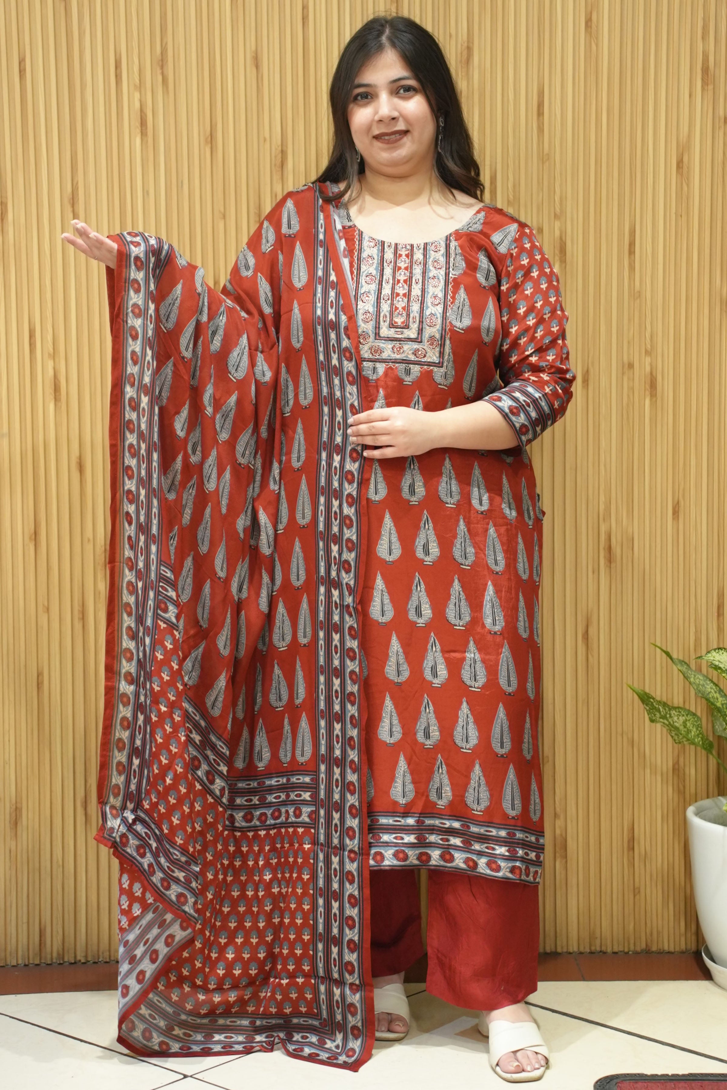 Mehrani Maroon Crepe Suit With Mirror Work - Apella