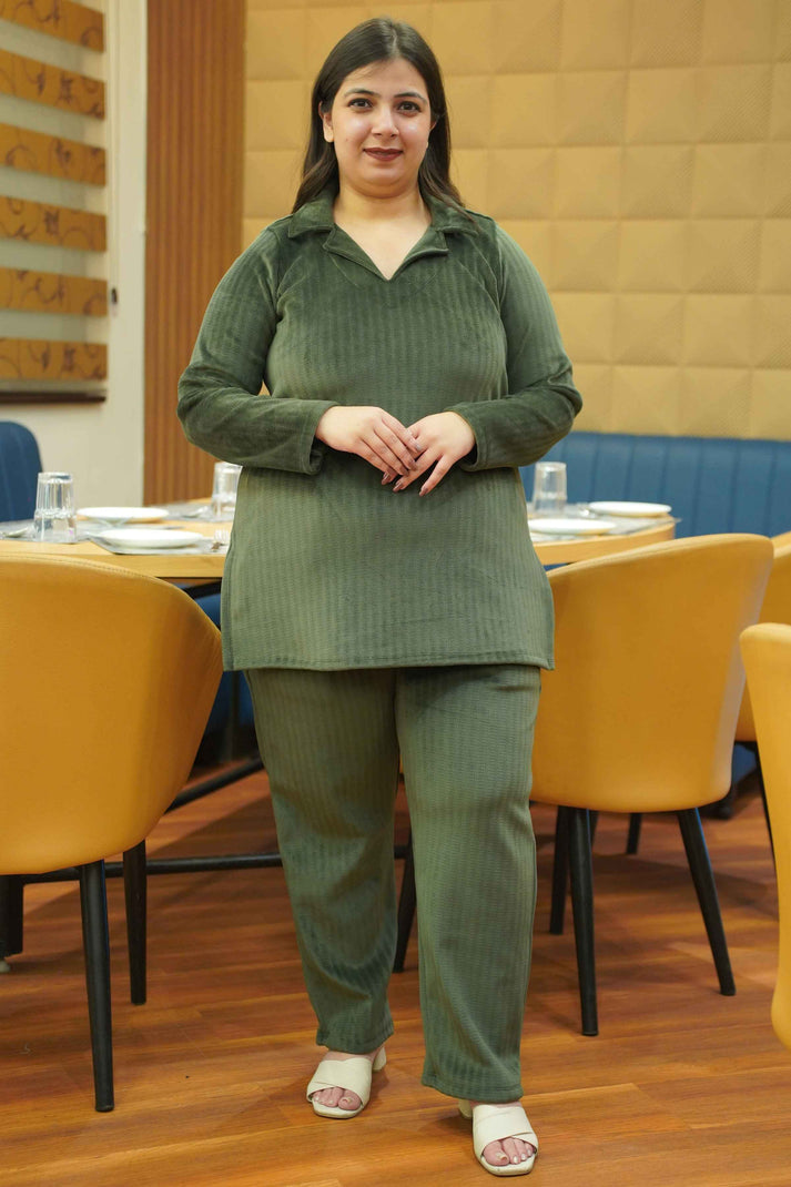 Olive Meadow Velvet Co-ord Set - Apella