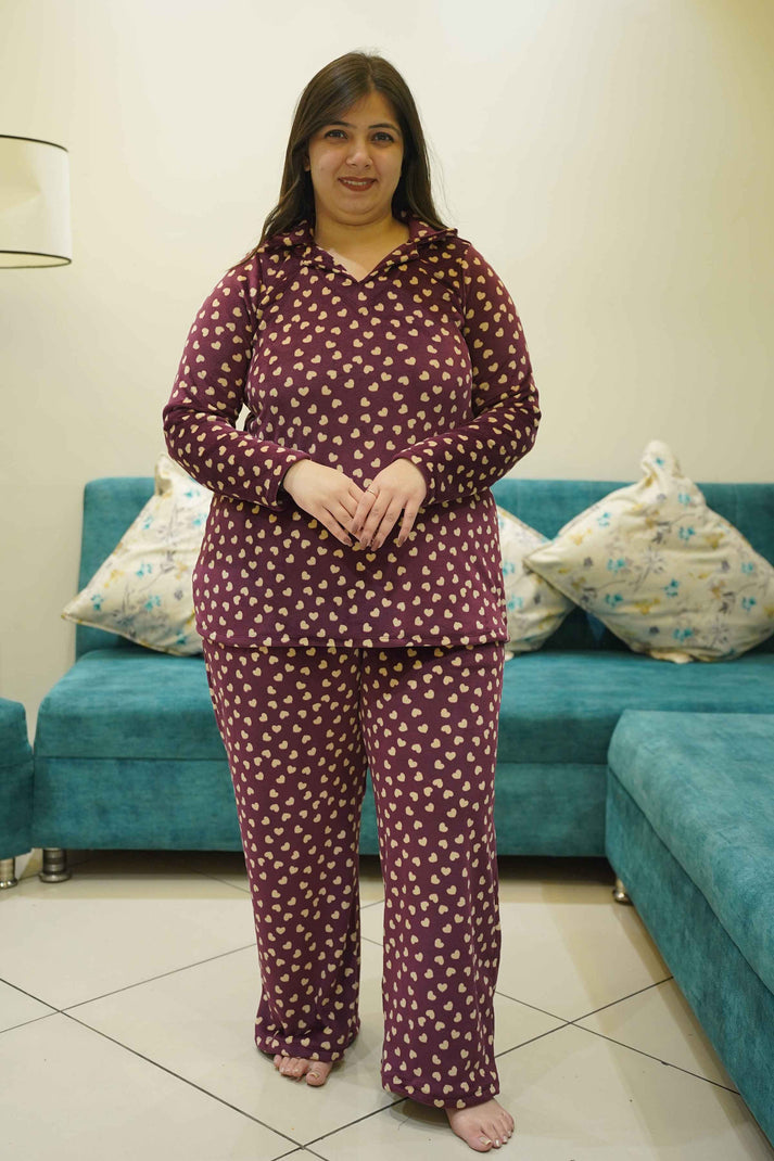 Mulberry Hearty Velvet Night Suit - Apella
