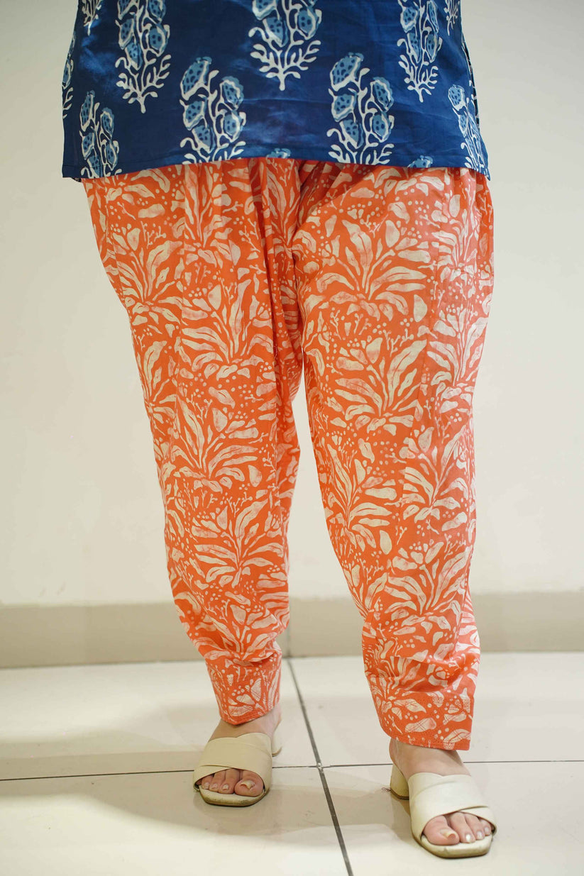 Orange Block Printed Cotton Salwar - Apella