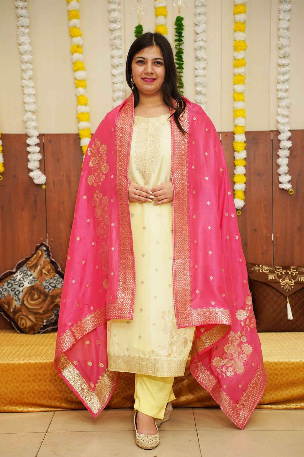 Buy Plus Size Pink Lemonade Jacquard Silk Suit | Apella - The XS to ...