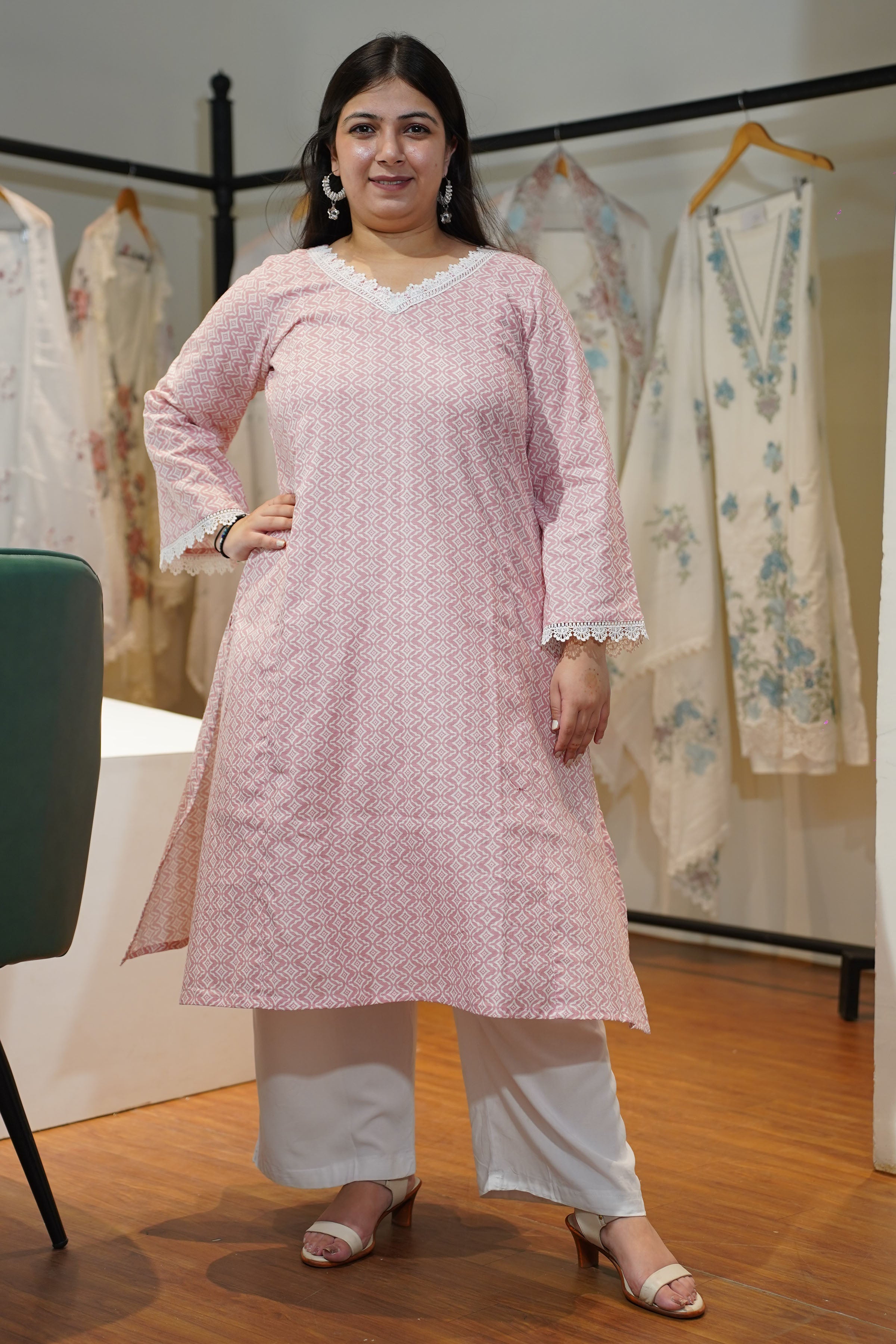 Buy Plus Size Soft Pink A-line Cotton Kurta | Apella - The XS to 10XL Store