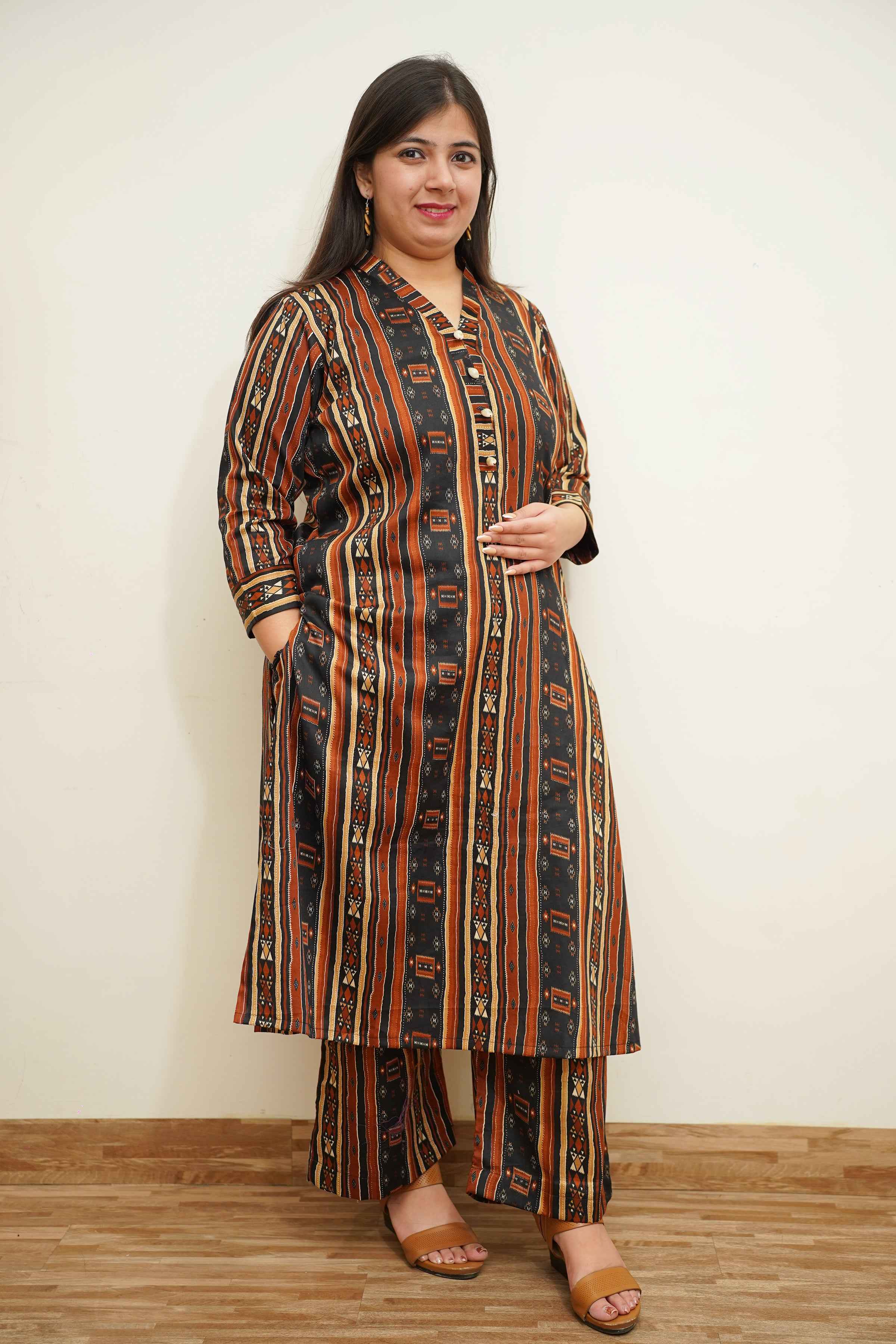 Earthy Geometry Co-ord Suit Set - Apella