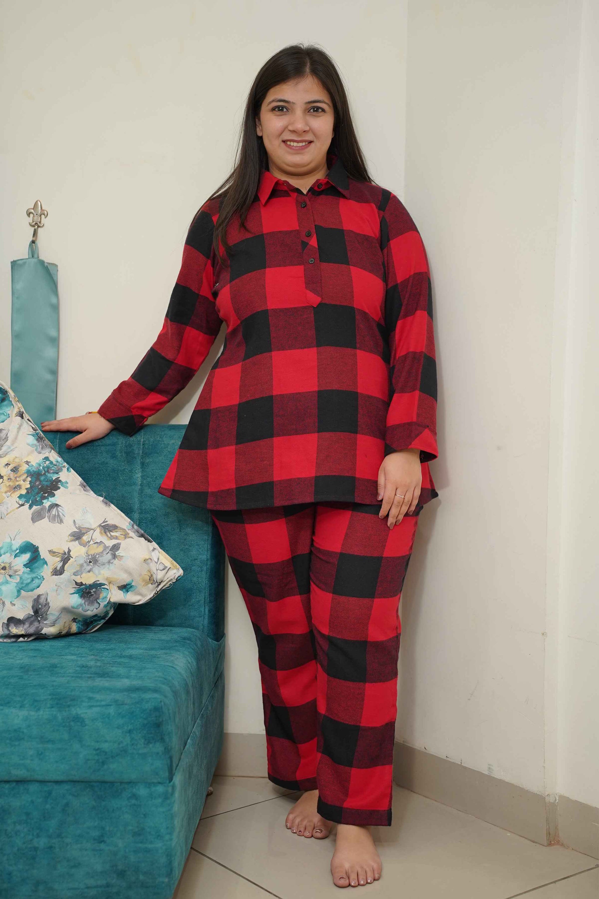 Fiery Plaid Woollen Night Suit | Apella - The XS to 10XL Store