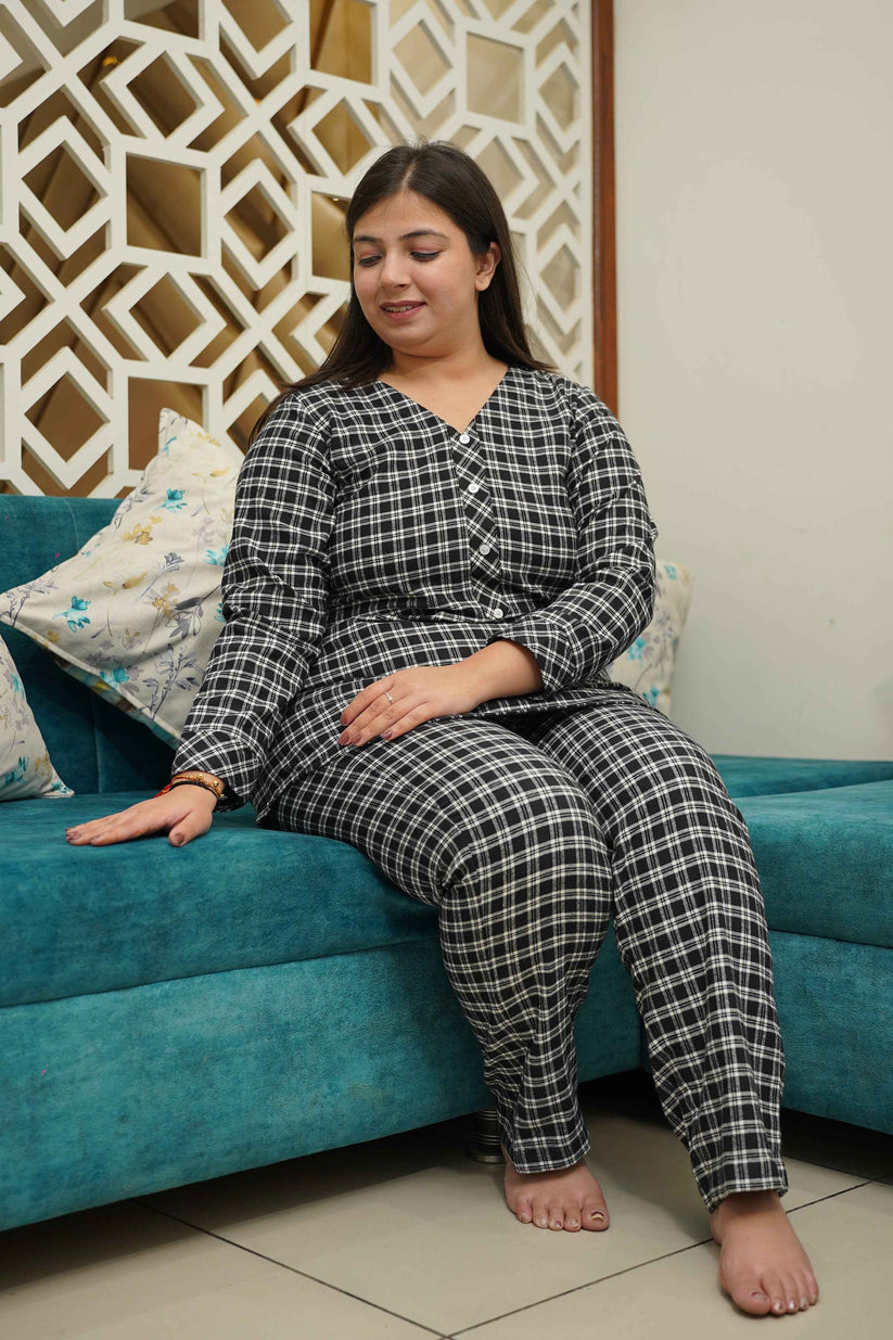 Buy Plus Size Midnight Grids Woollen Night Suit | Apella - The XS to ...
