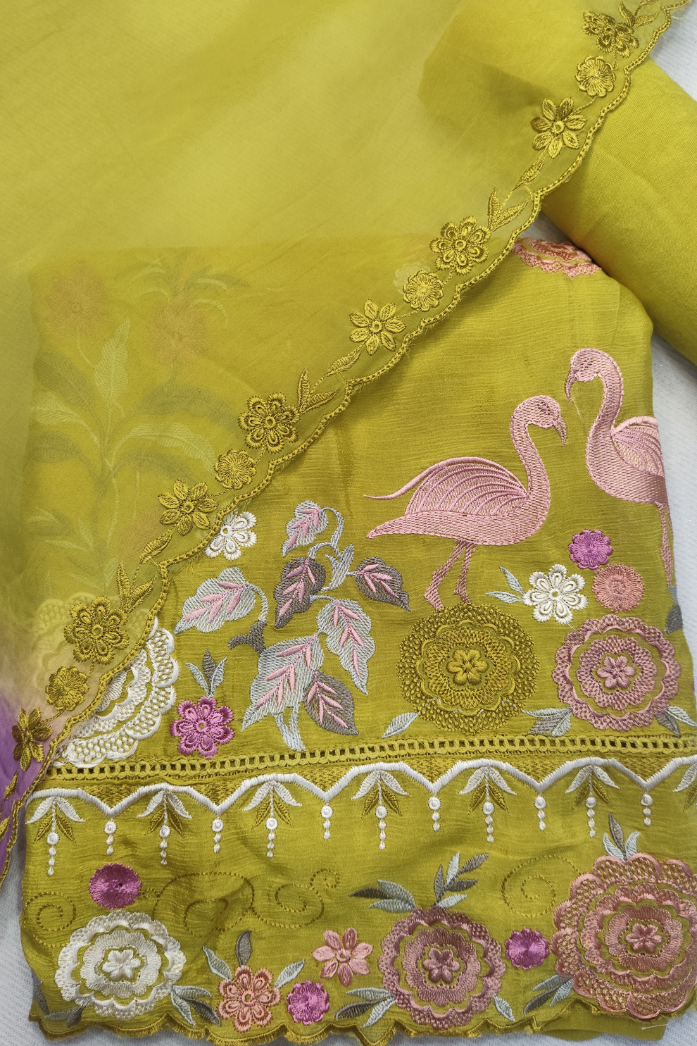 Olive Garden Chiffon Suit With Thread Work - Apella
