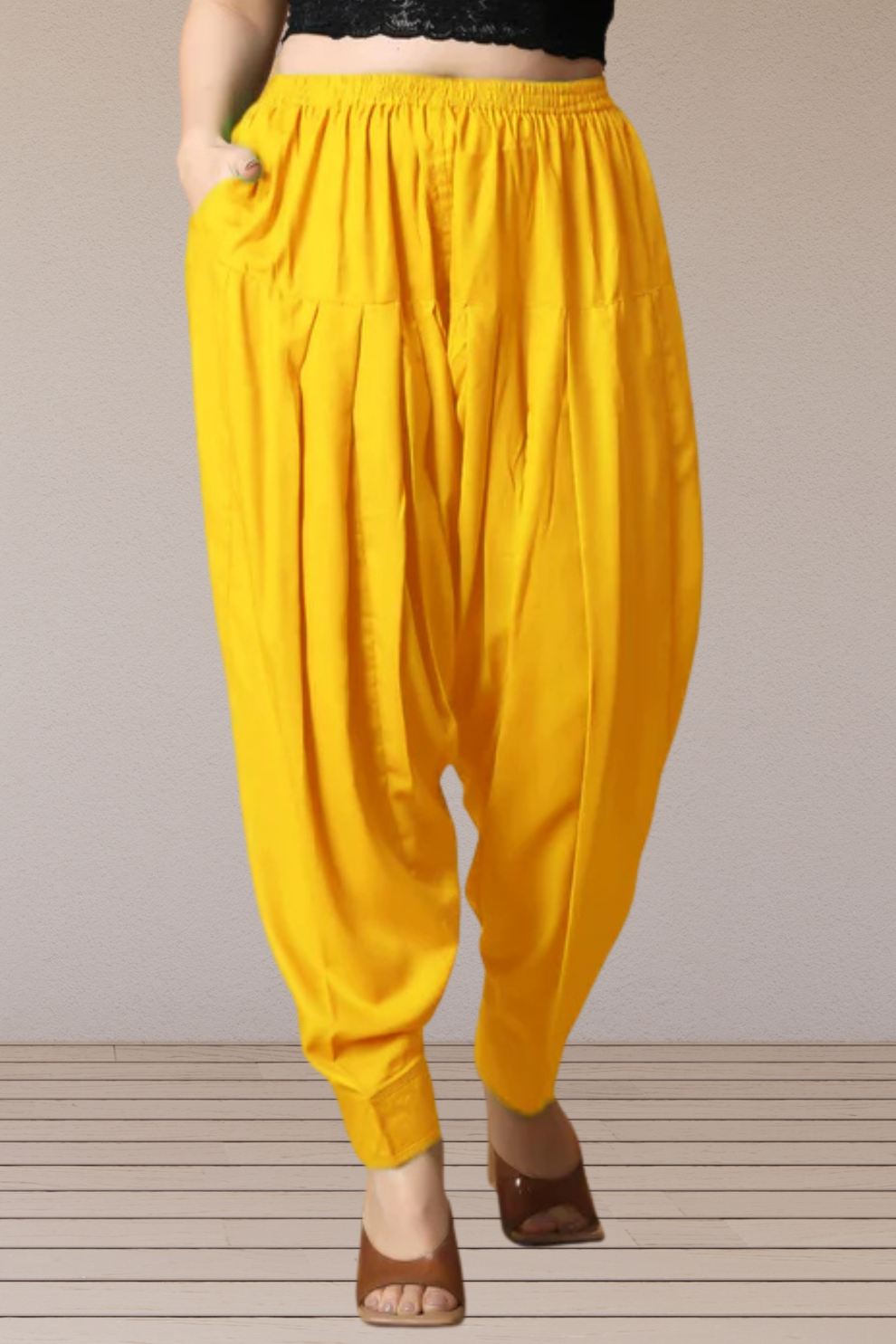 Buy Plus Size Yellow Pleated Rayon Salwar | Apella - The XS to 10XL Store