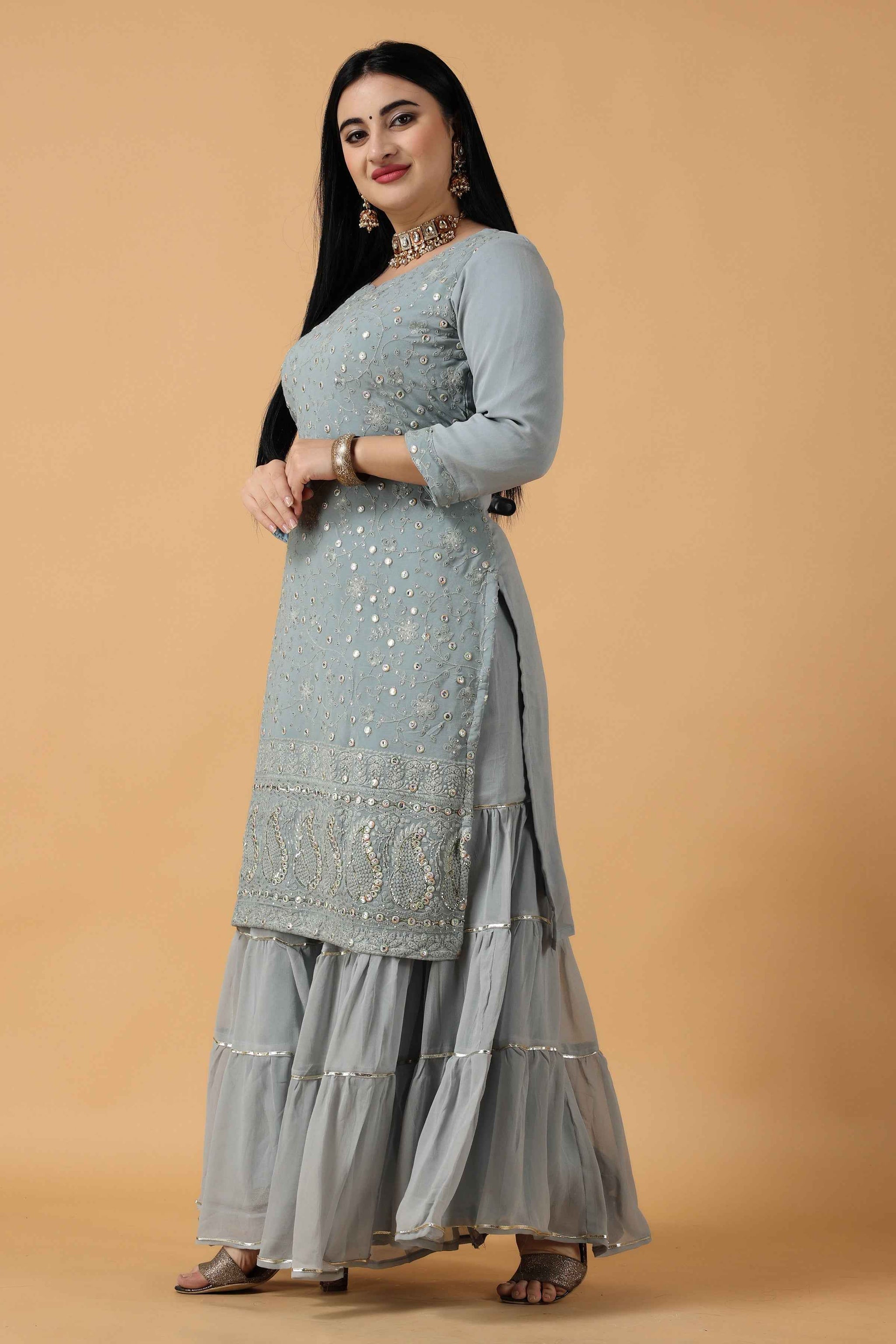 Buy Plus Size Chikan Sharara Suit & Women's Plus Size Sharara Suit - Apella